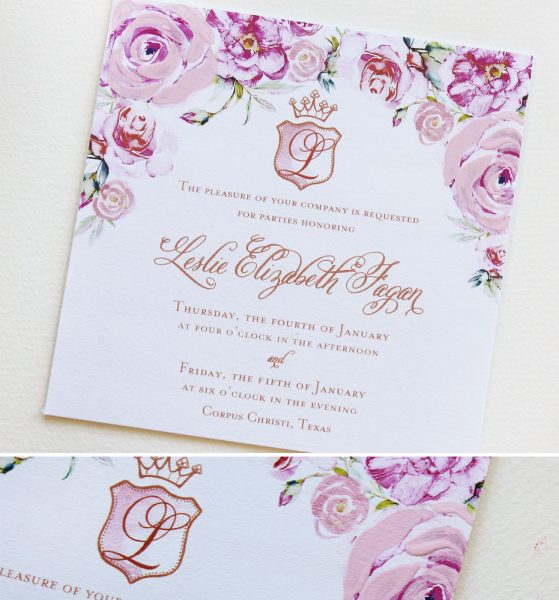 Leslie F. - Watercolor Peony Debutante Ball Invitations