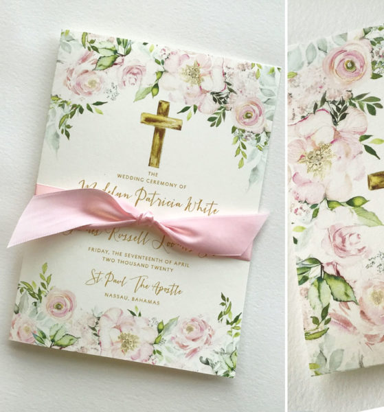Watercolor Floral Bahamas Wedding Invitation - Momental Designs