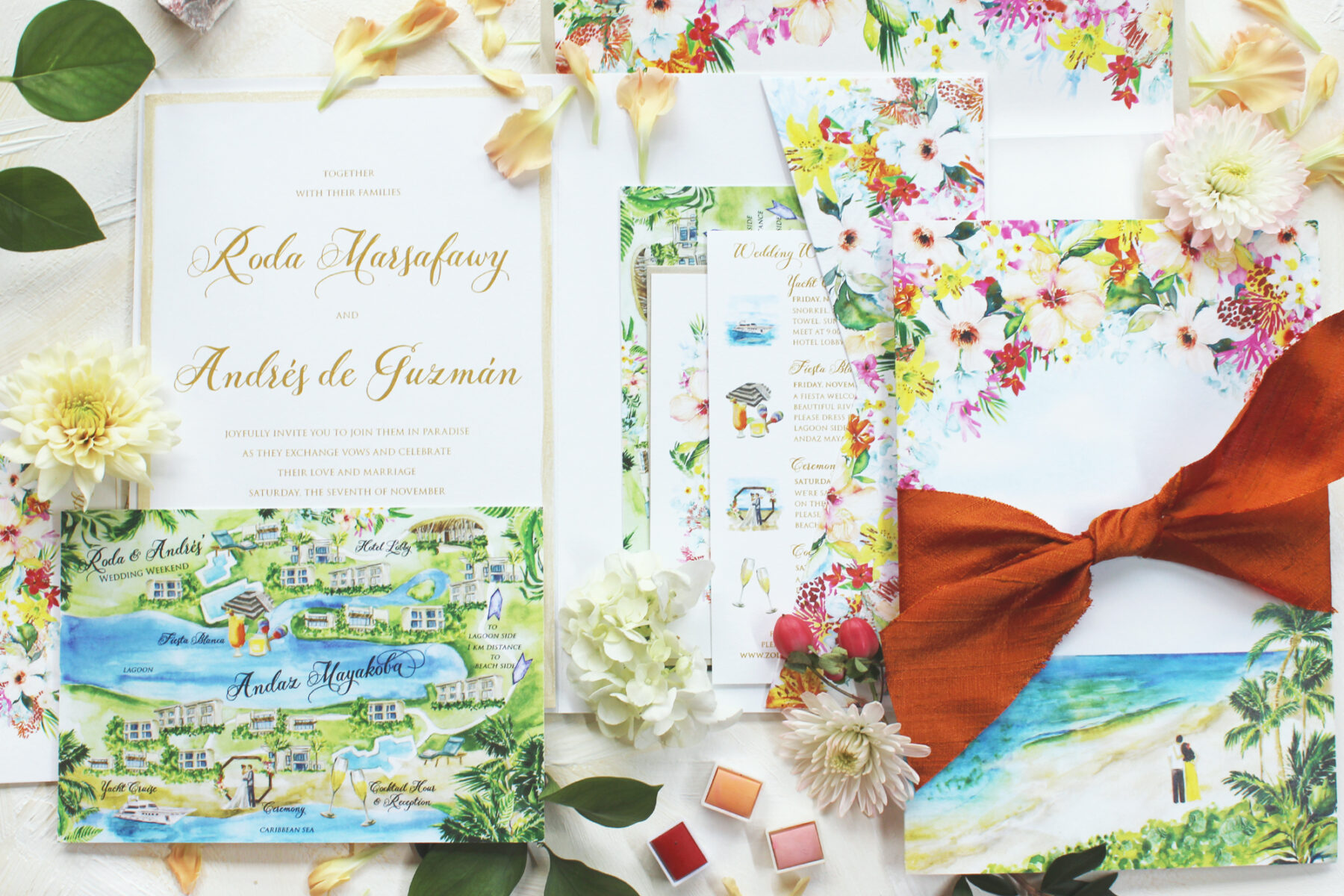 Tropical Watercolor Wedding Invitations