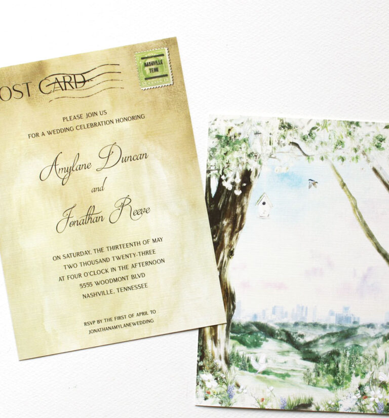 Vintage Postcard Nashville Wedding Invitation - Momental Designs