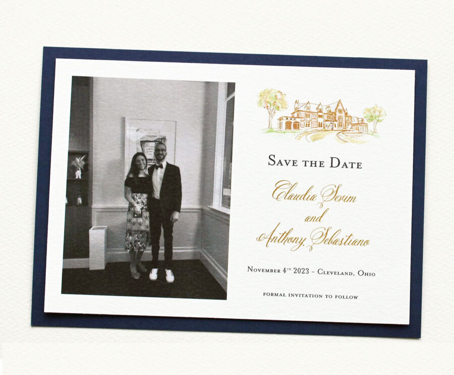 Minimalist Sketched Venue Save the Date - Momental Designs