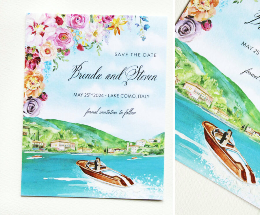 Lake Como Boat Save the Date - Momental Designs