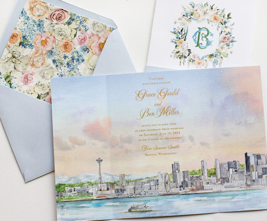 Custom Illustrated Seattle Wedding Stationery - Momental Designs