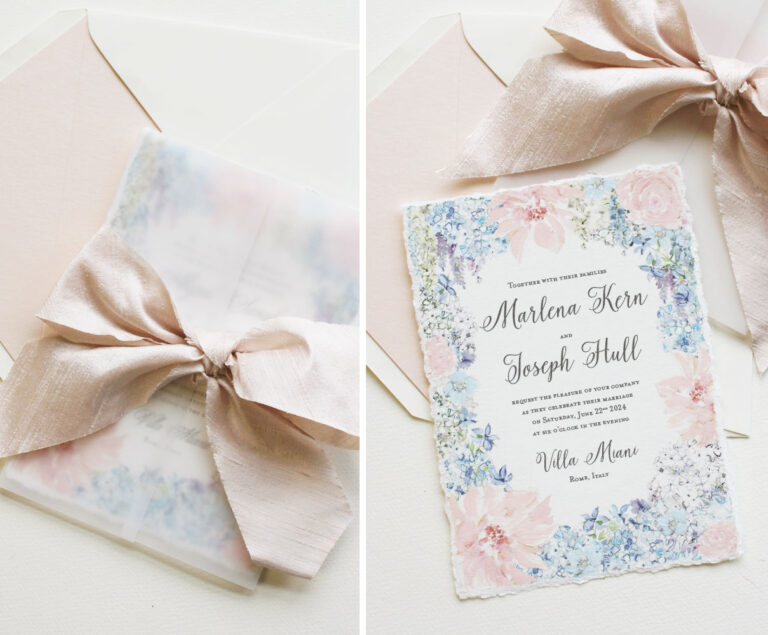 Hand Painted Floral Frame Wedding Invitations - Momental Designs