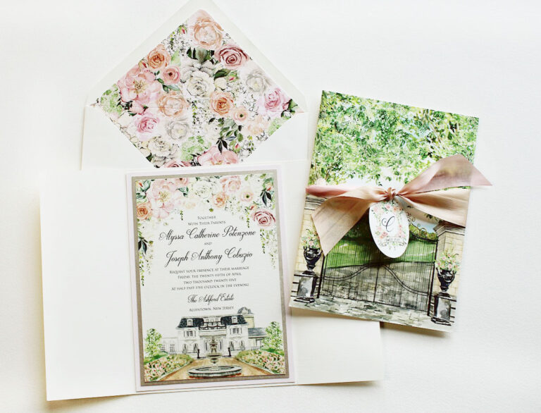 Hand Painted Floral Frame Wedding Invitations - Momental Designs
