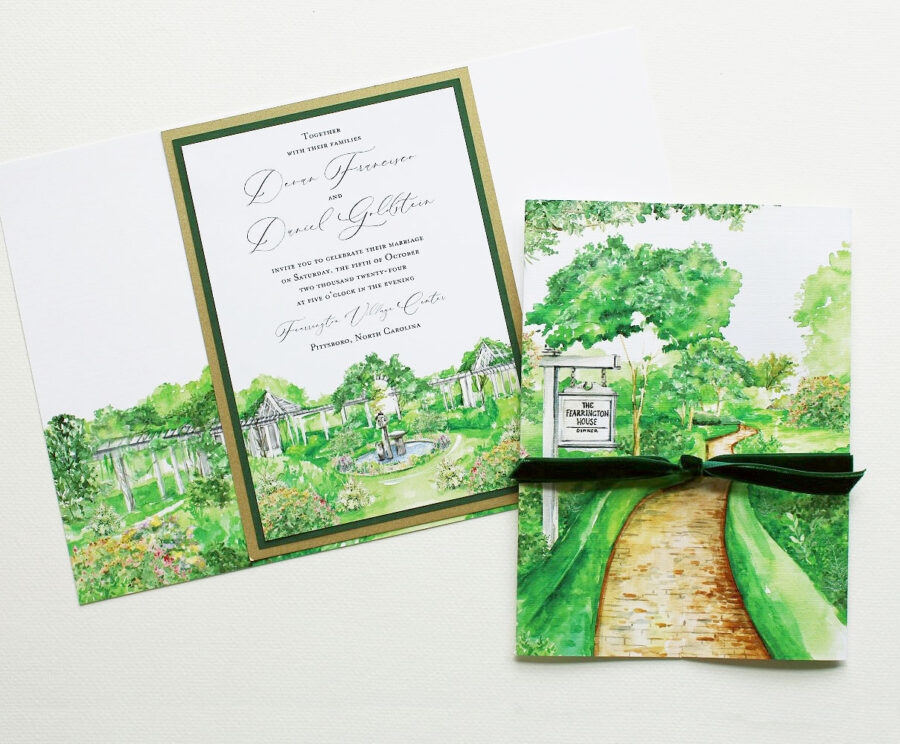 Illustrated Garden Watercolor Wedding Invitations - Momental Designs